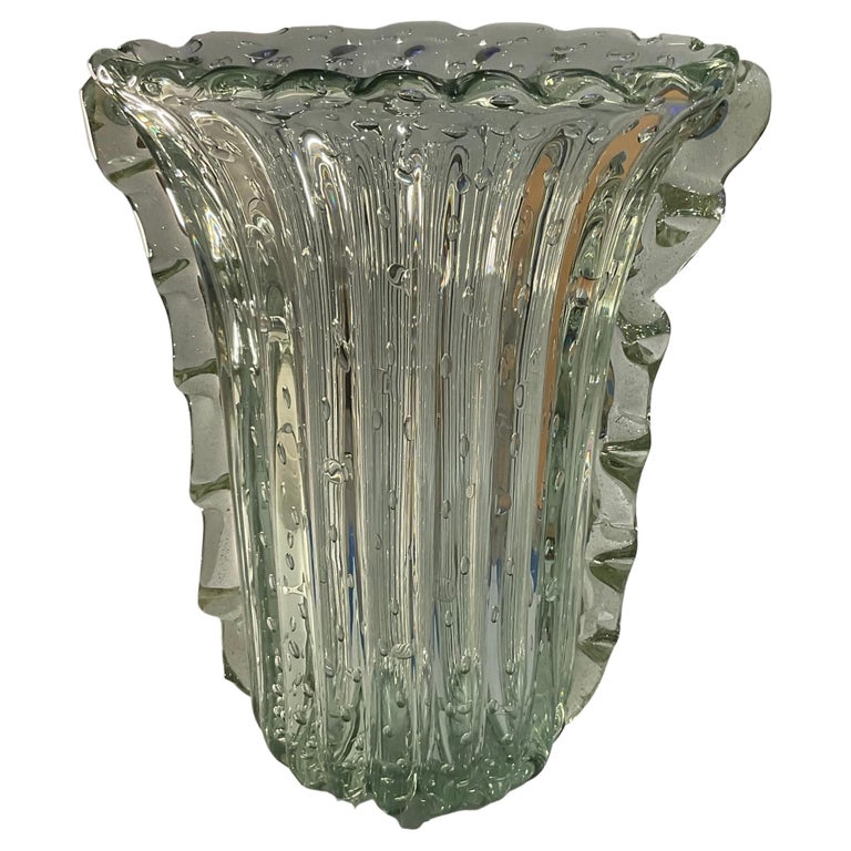 Barovier and Toso Attributed Large Murano Glass Vase Clear Handled ...