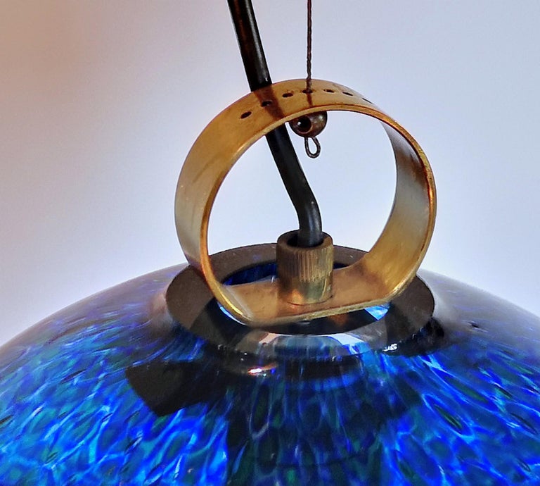 Barovier e Toso Incalmo Pendant Blue Murrine Neverrino Style and Green Rim at 1stDibs