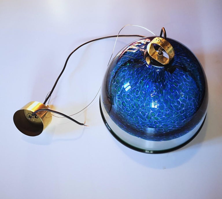 Barovier e Toso Incalmo Pendant Blue Murrine Neverrino Style and Green Rim at 1stDibs