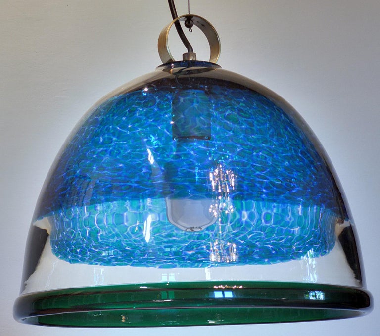 Barovier e Toso Incalmo Pendant Blue Murrine Neverrino Style and Green Rim at 1stDibs