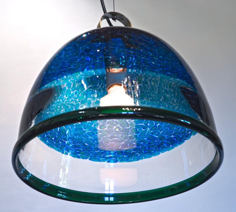 Barovier e Toso Incalmo Pendant Blue Murrine Neverrino Style and Green Rim at 1stDibs