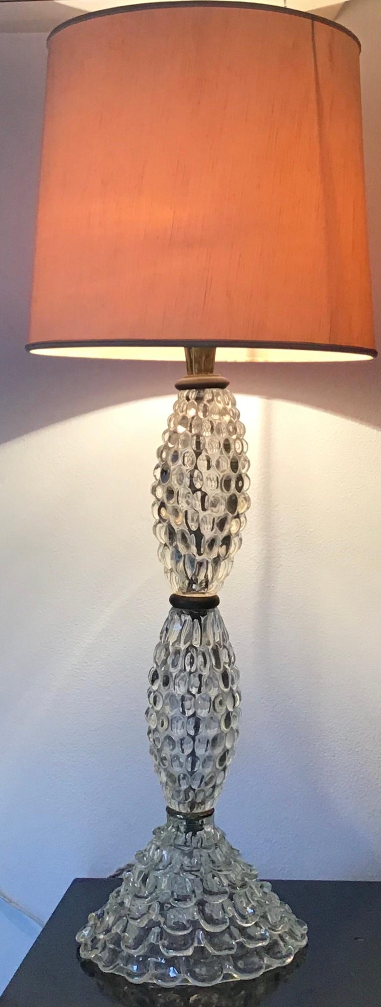 Barovier and Toso Table Lamp Murano Glass Brass Fabric Lampshade, 1940 ...