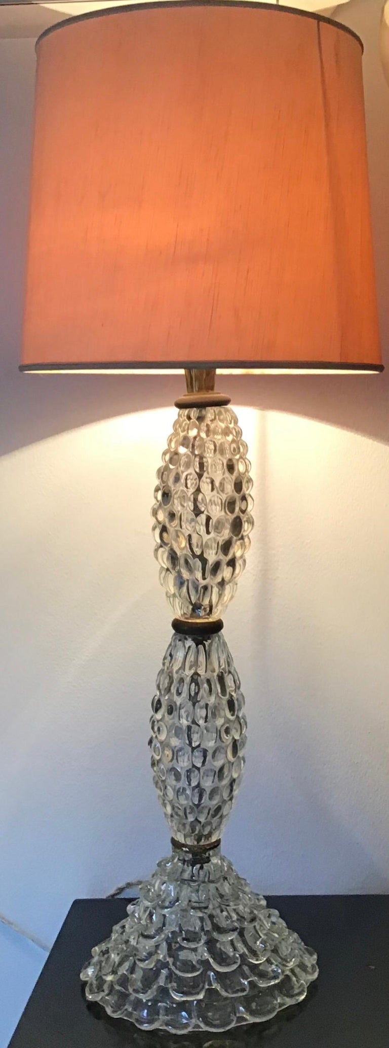 Barovier and Toso Table Lamp Murano Glass Brass Fabric Lampshade, 1940 ...