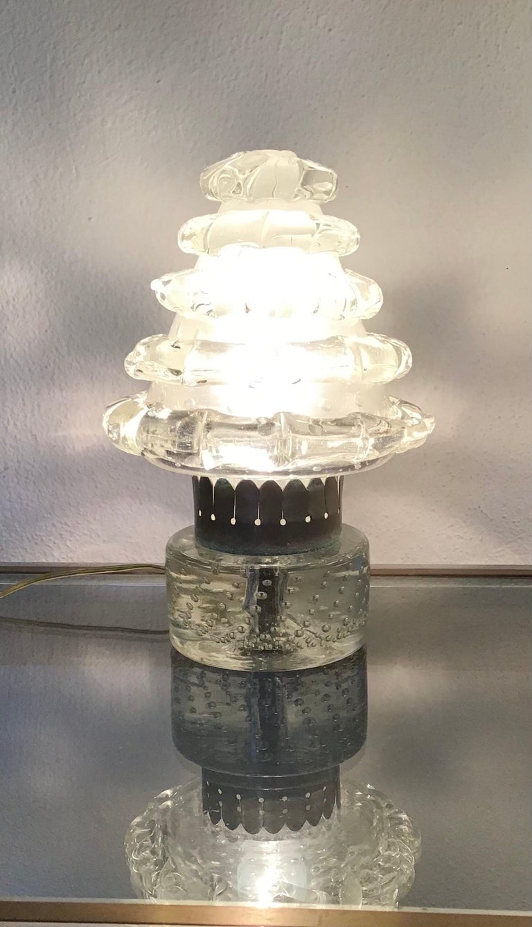Barovier e Toso Table Lamp “Orecchiette” Murano Glass Metal Crome 1940 ...