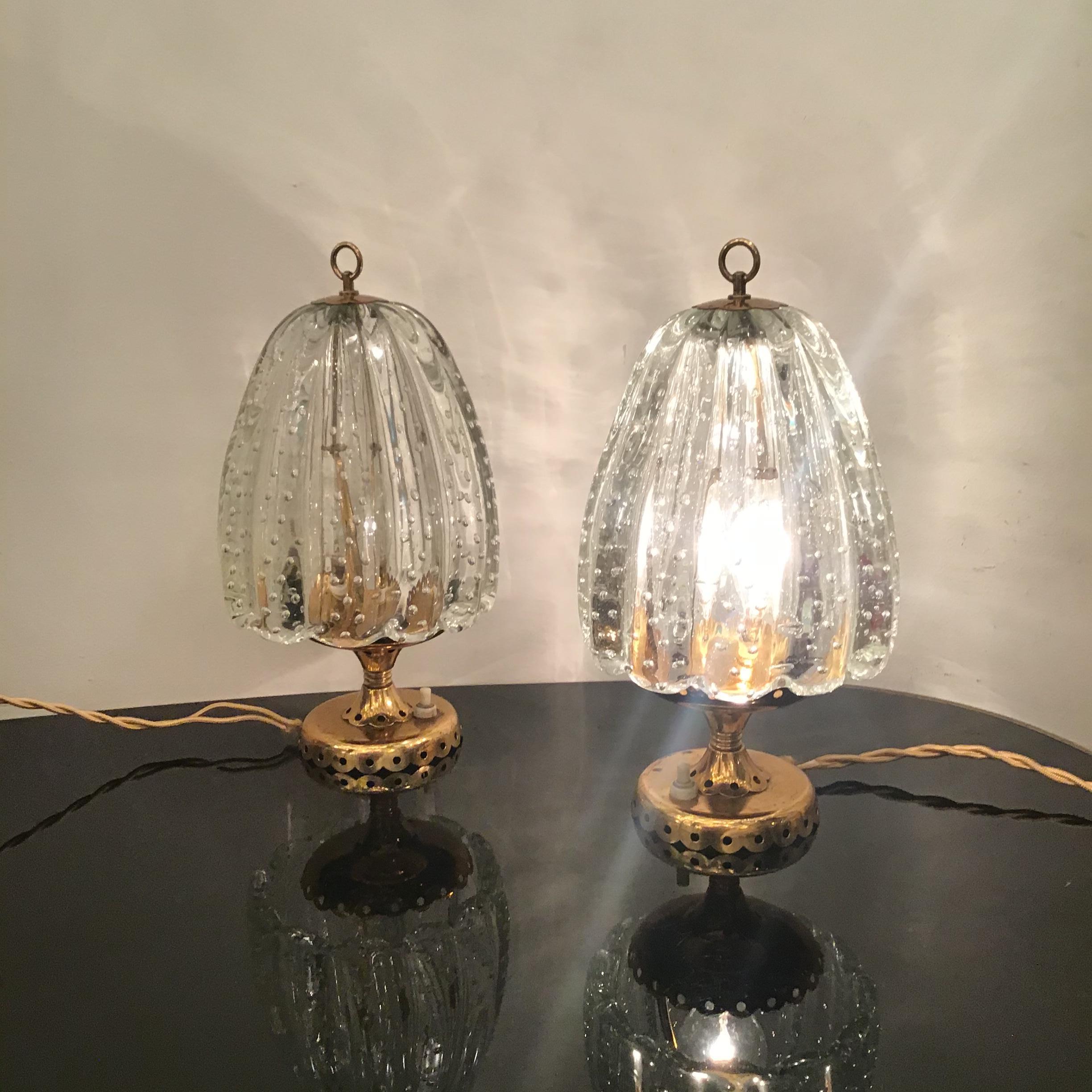 Barovier e Toso Table Lamps Brass Murano Glass 1940 Italy at 1stDibs
