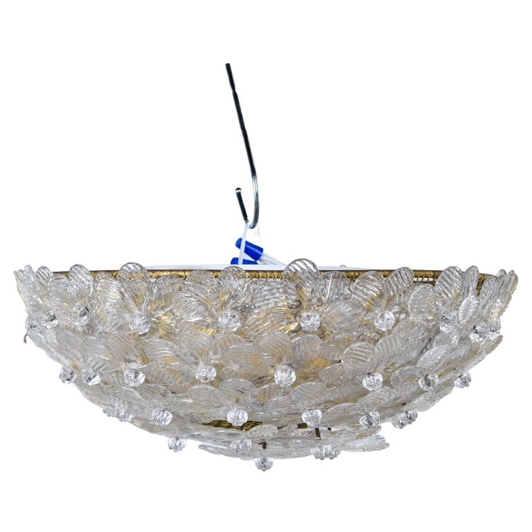 Barovier Small Flush Mount Fixture with Clear and Gold Glass Flowers ...