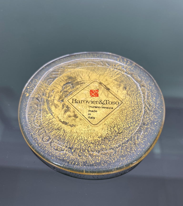 Barovier and Toso Medal Paperweight, Golden and Silver Murano Glass ...