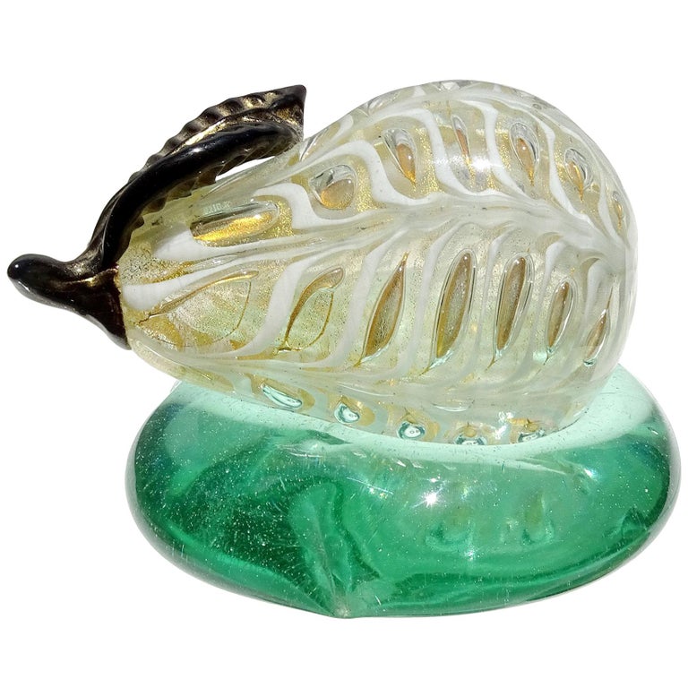 Barovier Toso Murano White Gold Flecks Italian Art Glass Pear Fruit ...