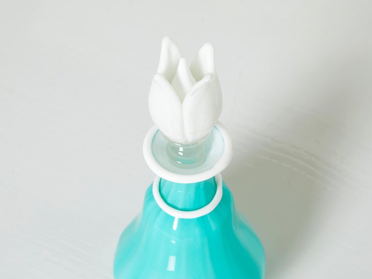 Barovier and Toso Opal Turquoise Glass Bottle Flacone with Stopper ...