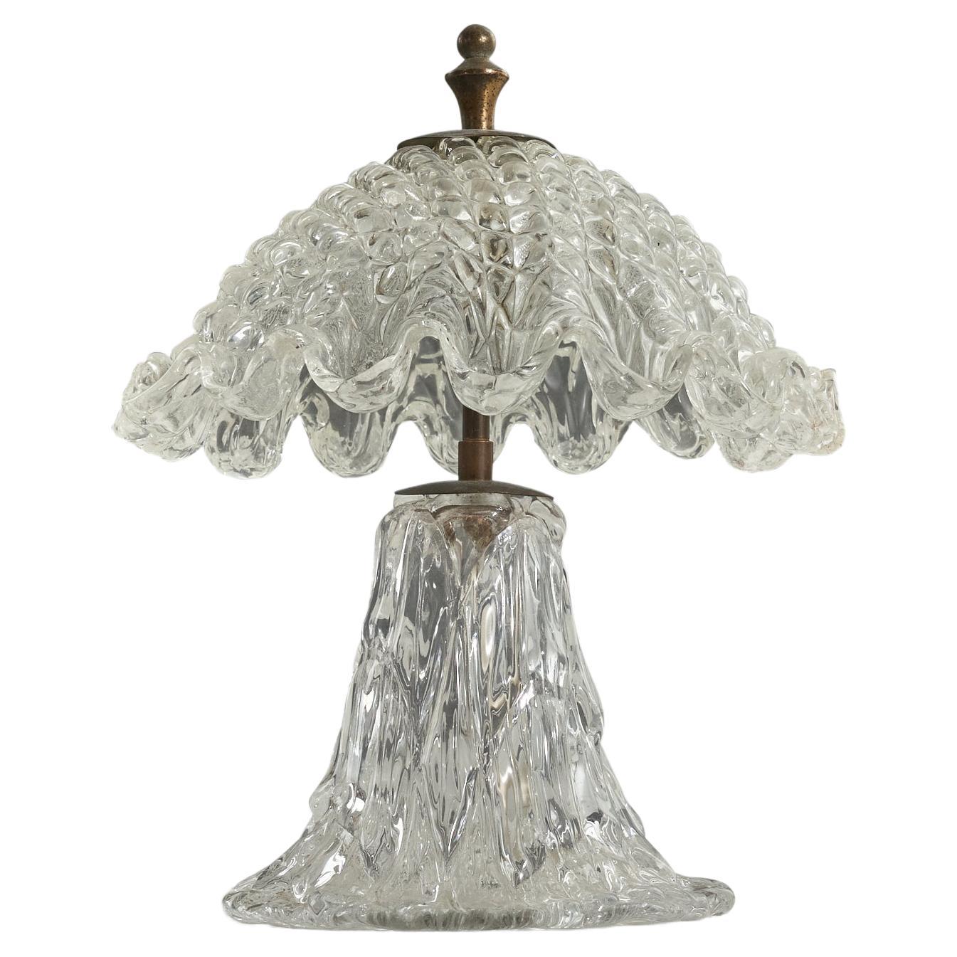 Barovier and Toso, Table Lamp, Glass, Brass, Italy, 1940s at 1stDibs