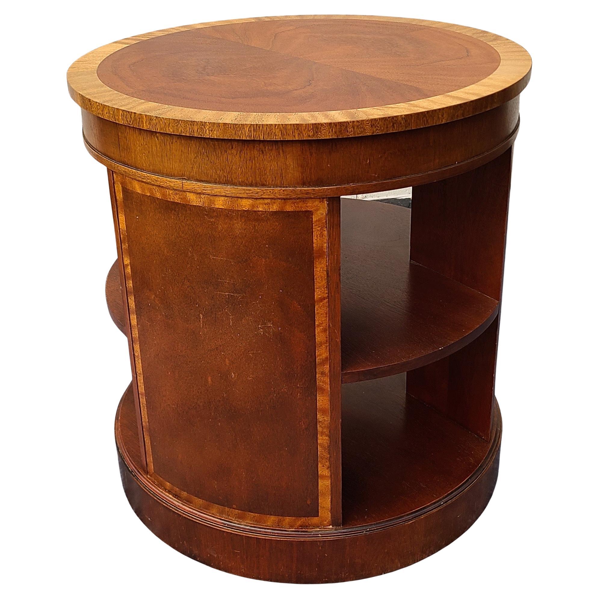 Pair of Baker Furniture Marble Walnut Side Tables For Sale at 1stDibs