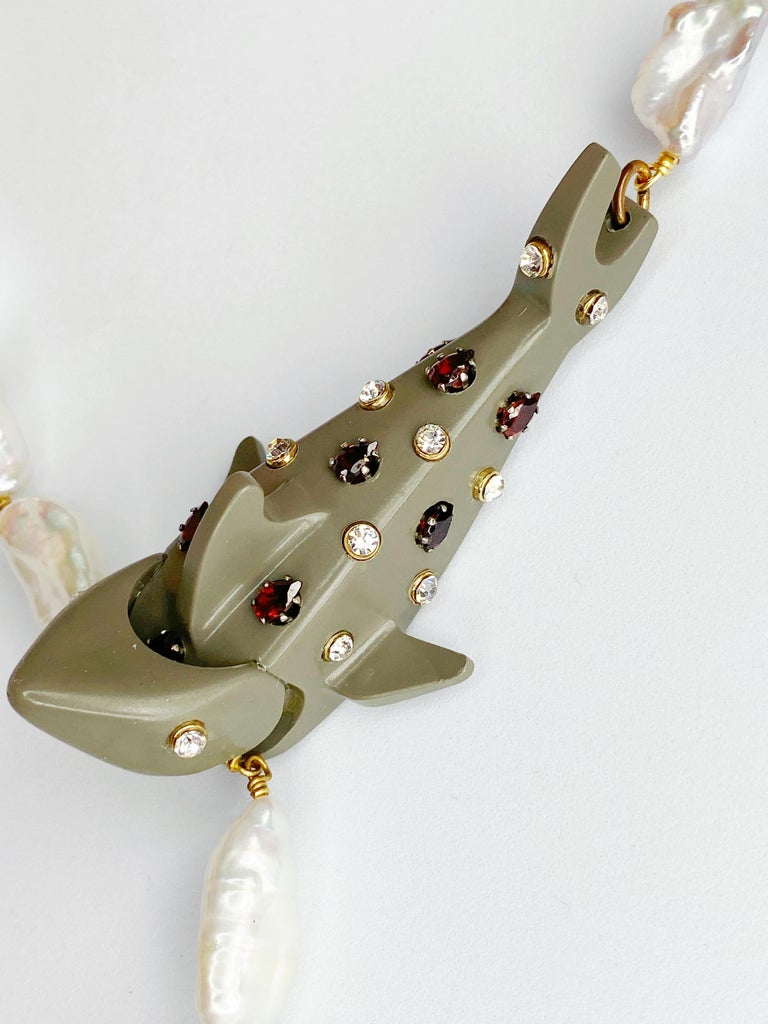 Barroque pearl, crystal, gemstone and LEGO shark necklace by Sebastian ...