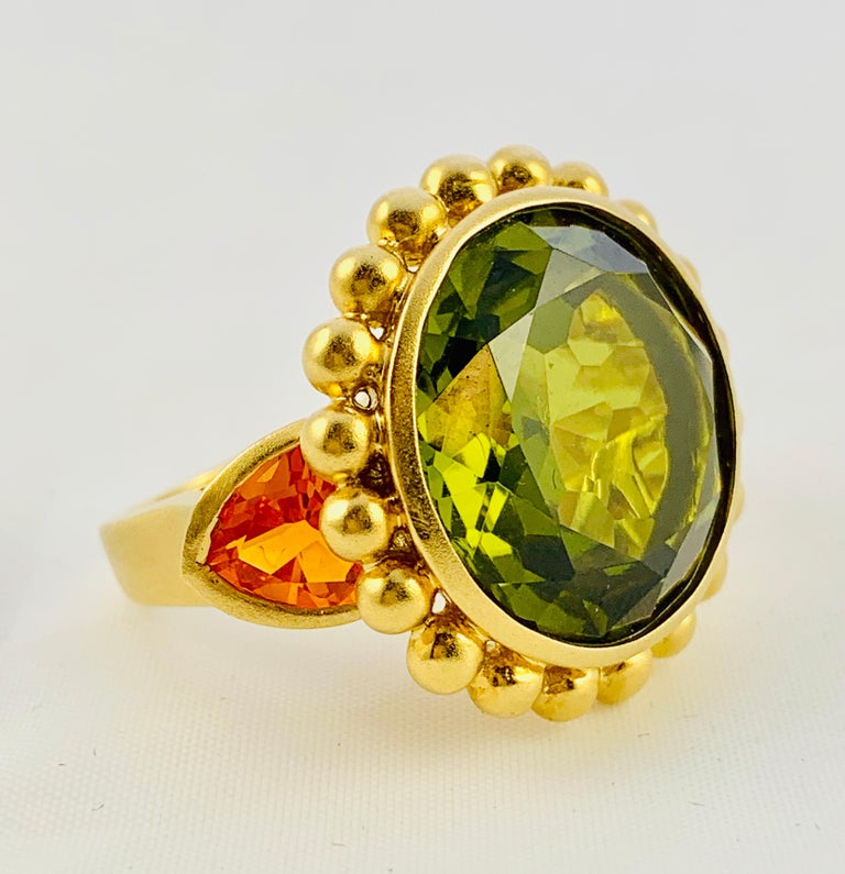 Barry Brinker 18 Karat Yellow Gold, Peridot and Sapphire Ladies Ring at ...