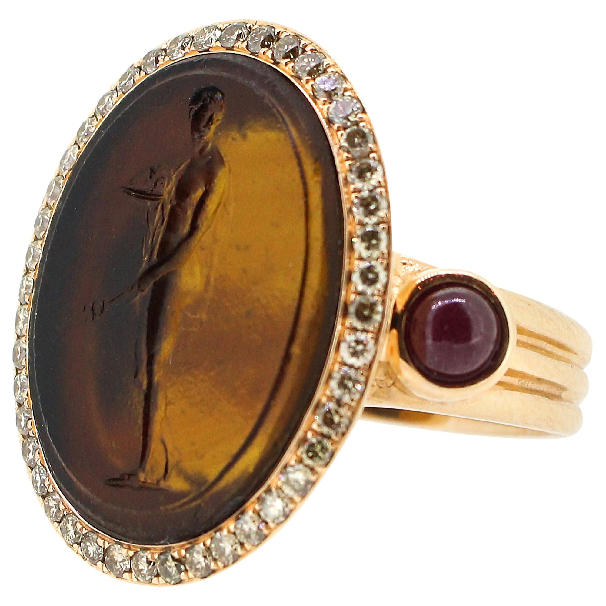 Barry Brinker Rose Gold Antique Roman Intaglio Ring at 1stDibs