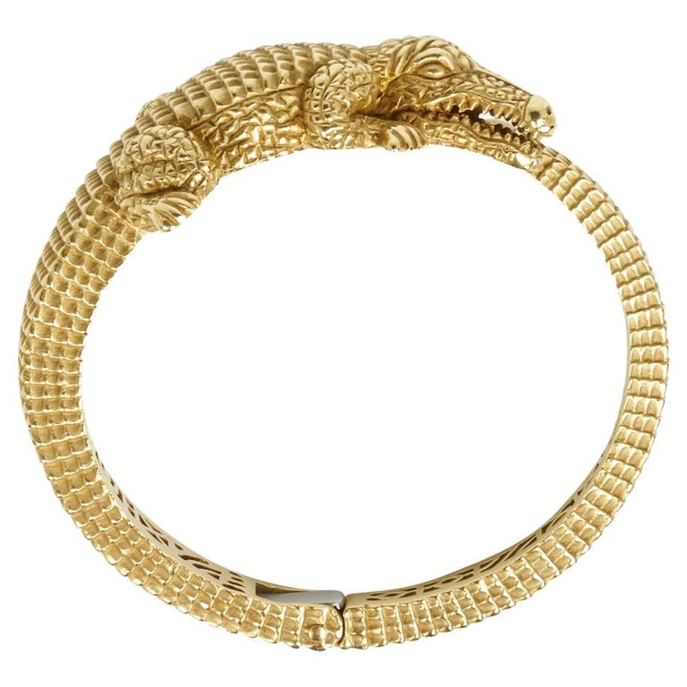 Barry Kieselstein-Cord Alligator Cuff Bracelet 18k Gold For Sale at 1stDibs
