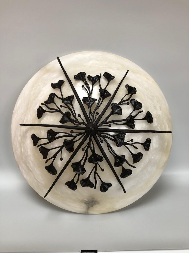 Barthelemie Art Deco Chandelier Wrought Iron and Alabaster For Sale at ...