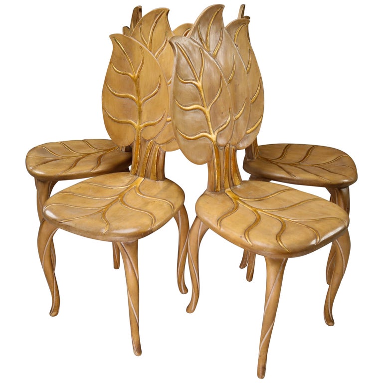 Bartolozzi and Maioli Wooden and Gold Leaf Chairs, Italy, 1970s For ...