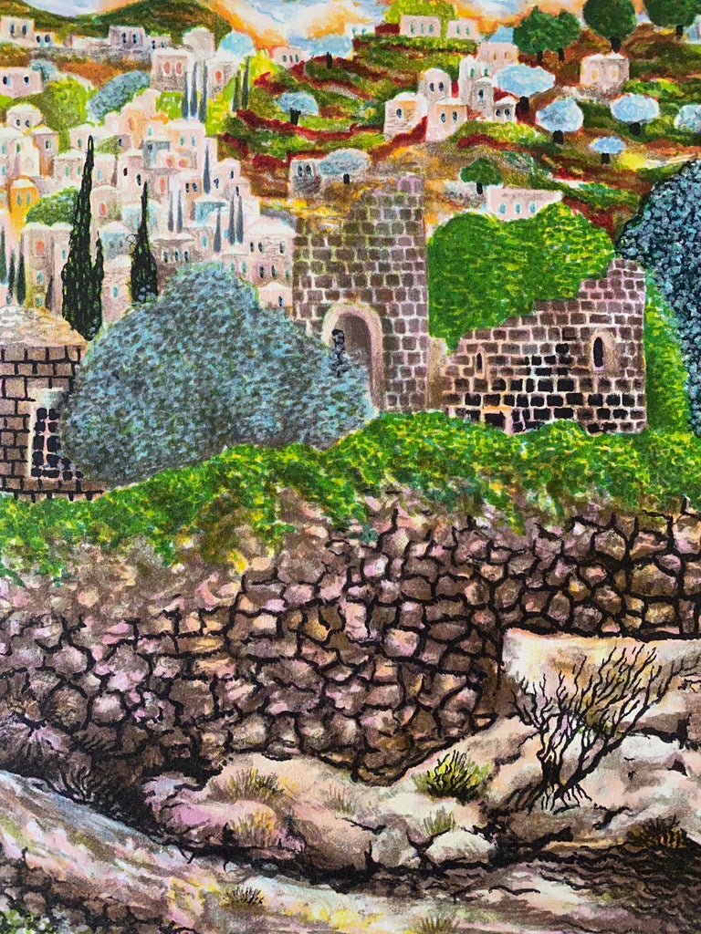 Baruch Nachshon - Hebron, Israeli Judaica Lithograph Chevron Landscape ...