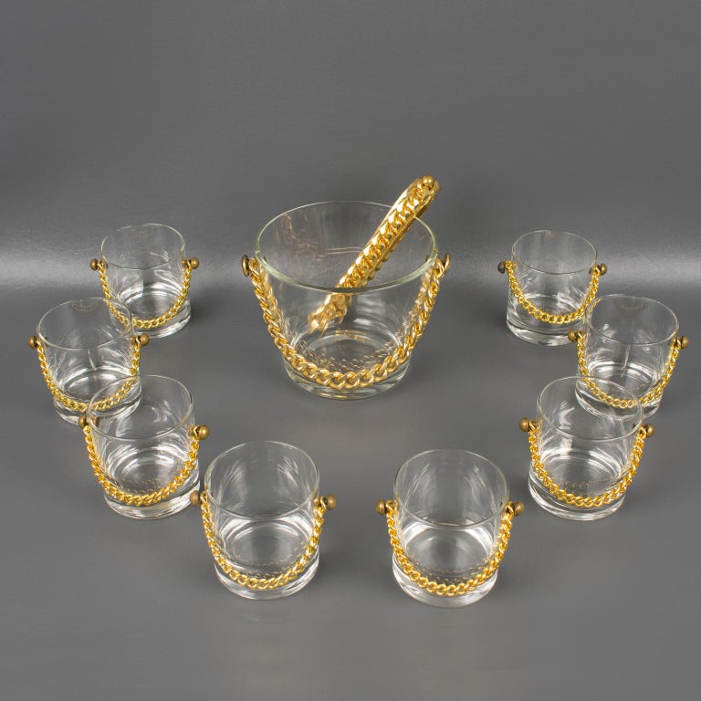 Barware Cocktail Set Ice Bucket and Glass, 9 pieces, 1980s For Sale at ...