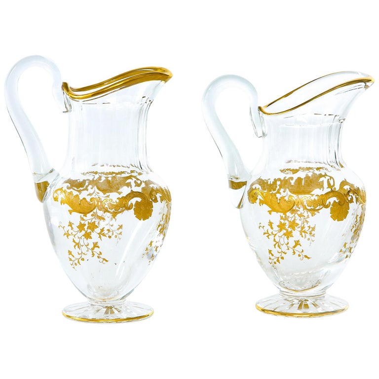 Barware / Tableware Crystal / Gold Pair Pitchers at 1stDibs