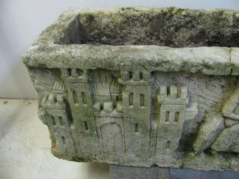 Bas Relief Cast Stone Oblong Planter with Castle and Crusaders at ...