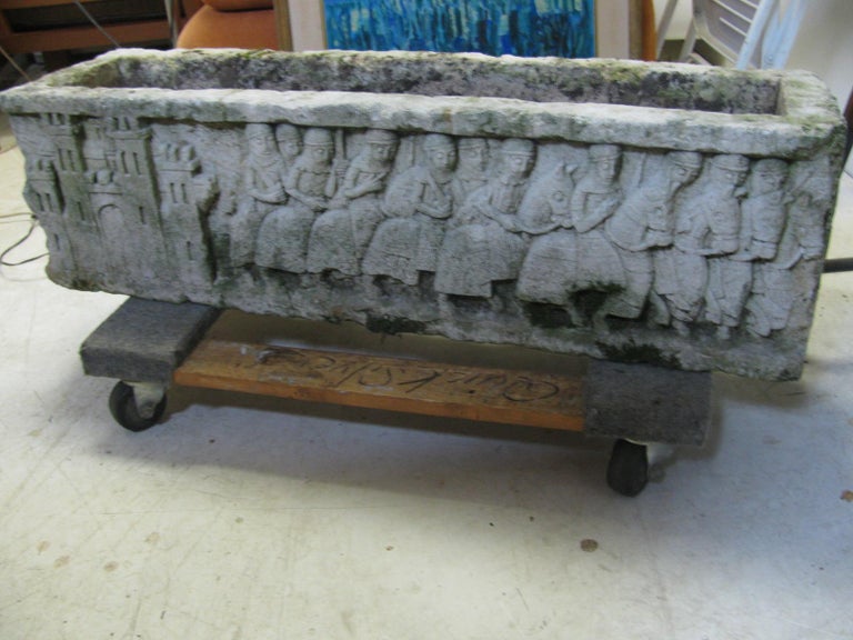 Bas Relief Cast Stone Oblong Planter with Castle and Crusaders at ...