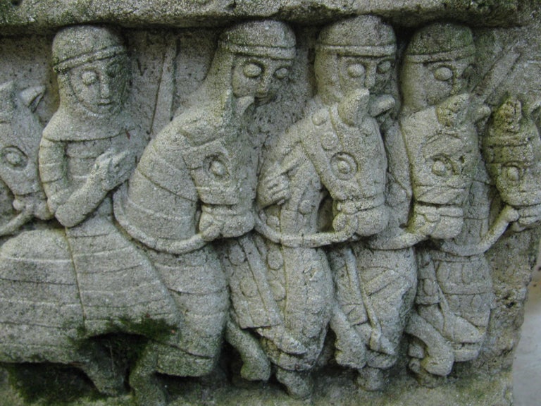 Bas Relief Cast Stone Oblong Planter with Castle and Crusaders at ...