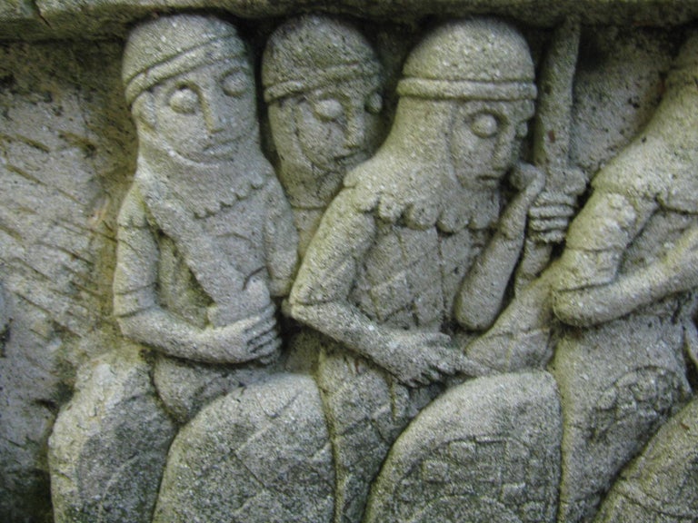 Bas Relief Cast Stone Oblong Planter with Castle and Crusaders at ...