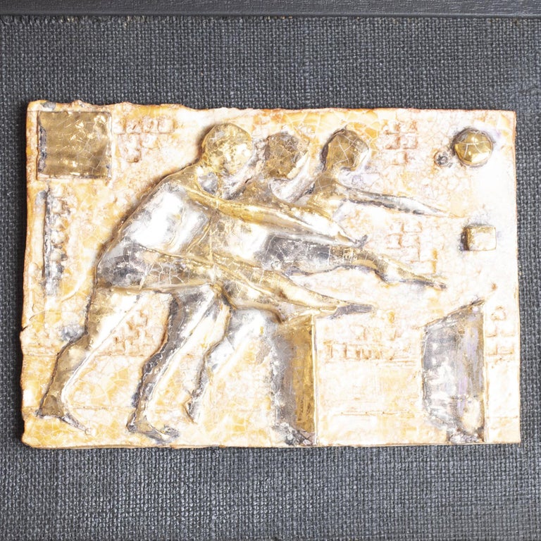 Bas-Relief on Gilded Ceramic Plate 1960s For Sale at 1stDibs