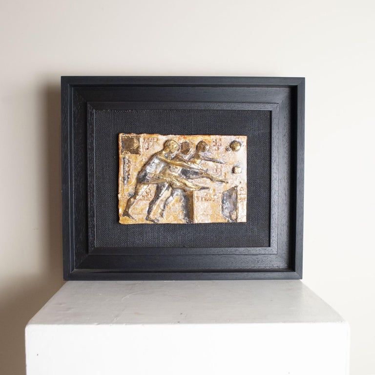 Bas-Relief on Gilded Ceramic Plate 1960s For Sale at 1stDibs