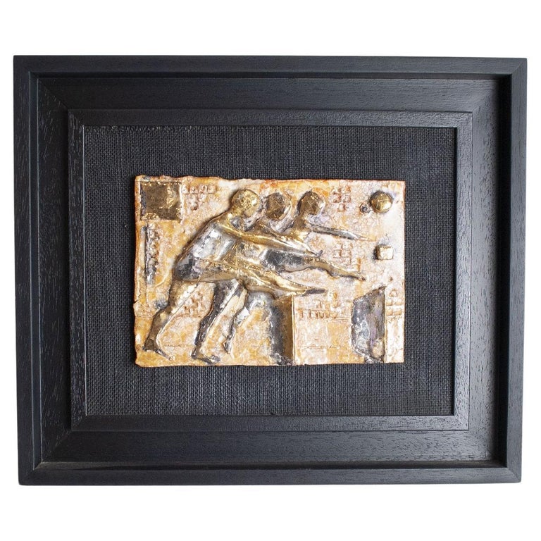 Bas-Relief on Gilded Ceramic Plate 1960s For Sale at 1stDibs