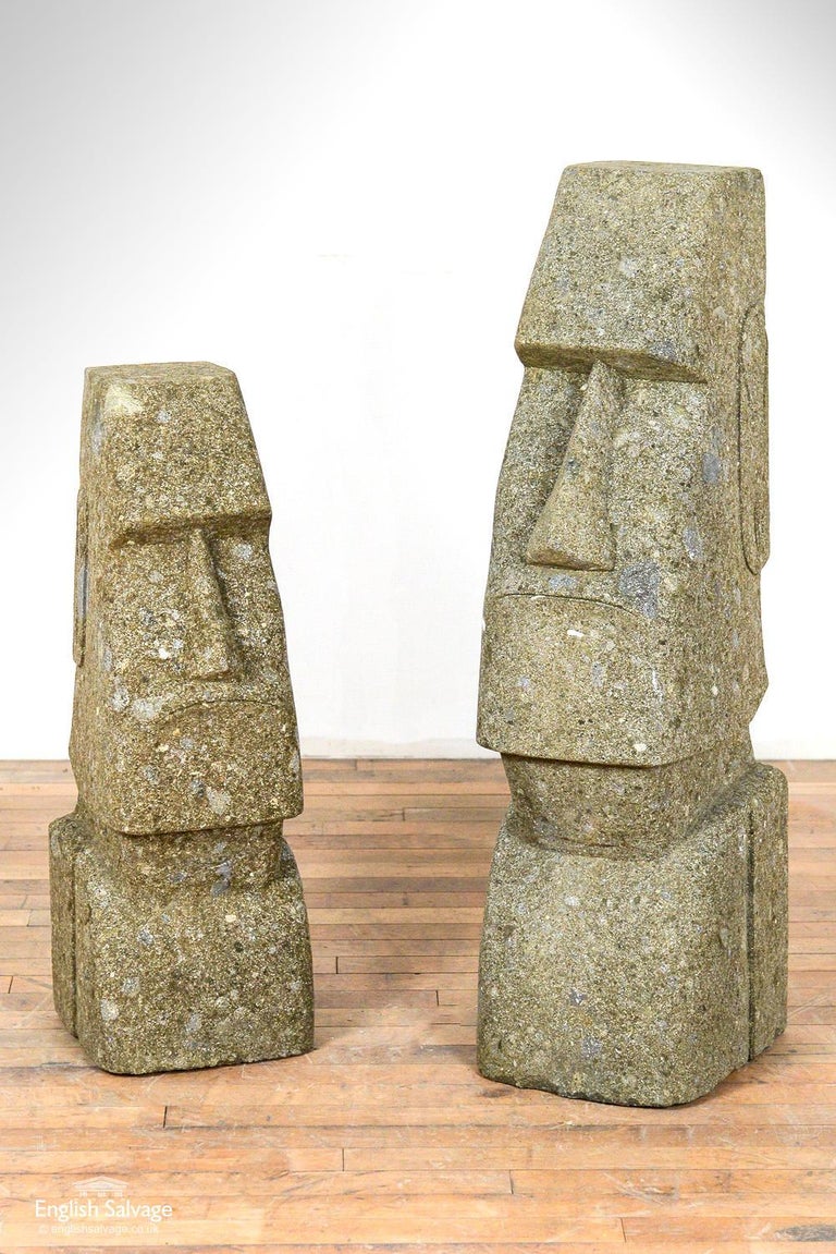 Basanite Stone Moai Easter Island Heads, 20th Century For Sale at 1stDibs