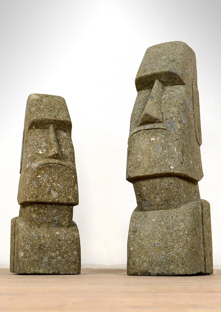 Basanite Stone Moai Easter Island Heads, 20th Century For Sale at 1stDibs