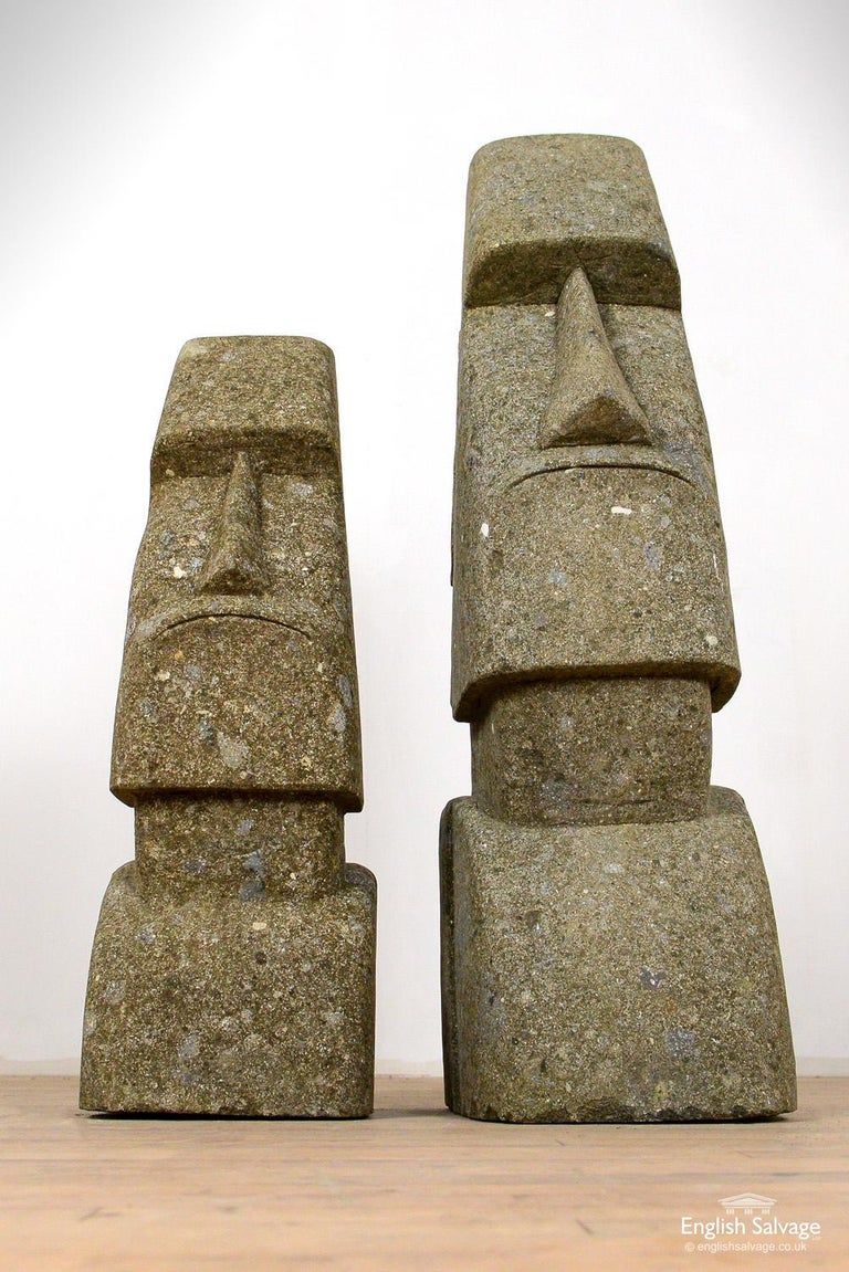 Basanite Stone Moai Easter Island Heads, 20th Century For Sale at 1stDibs
