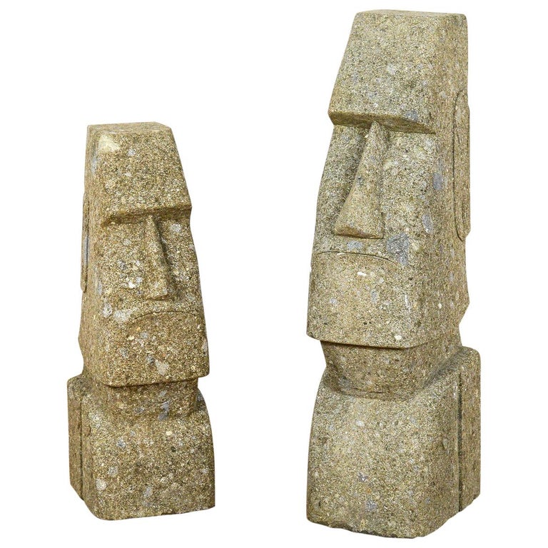 Basanite Stone Moai Easter Island Heads, 20th Century For Sale at 1stDibs