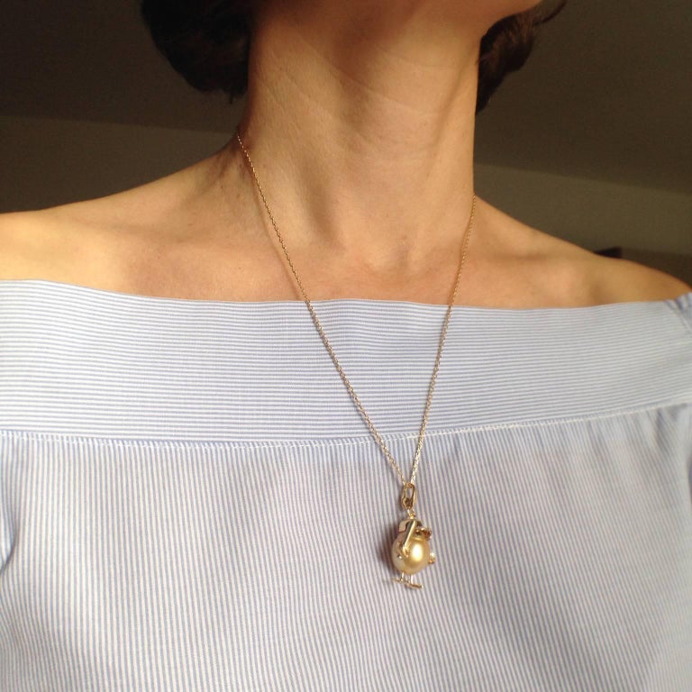 Baseball Player Chick Black Diamond 18K Gold Pearl Charm and Pendant or ...