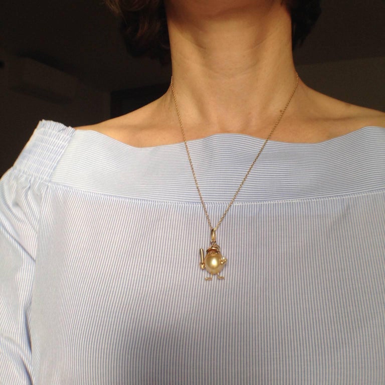 Baseball Player Chick Black Diamond 18K Gold Pearl Charm and Pendant or ...