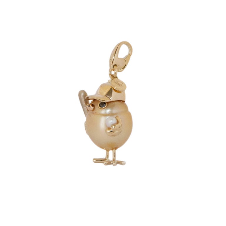 Baseball Player Chick Black Diamond 18K Gold Pearl Charm and Pendant or ...