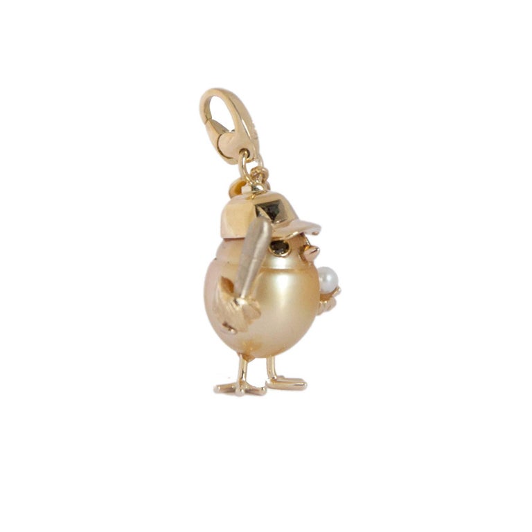 Baseball Player Chick Black Diamond 18K Gold Pearl Charm and Pendant or ...