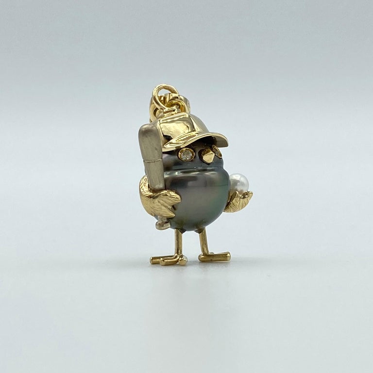 Baseball Player Chick Black Diamond 18K Tahitian Pearl Charm or Pendant ...