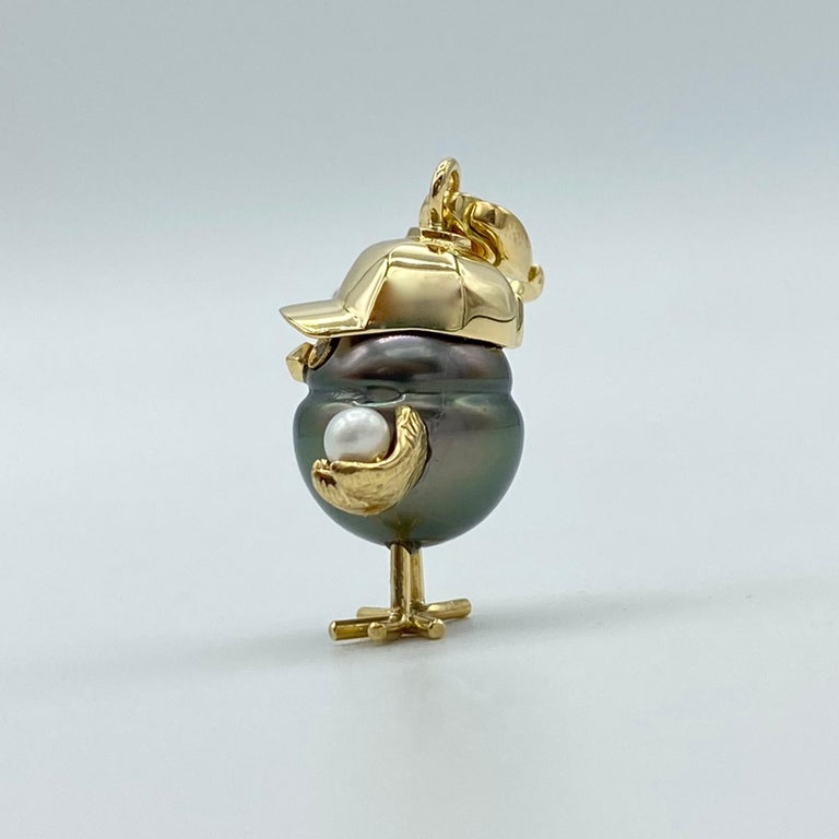 Baseball Player Chick Black Diamond 18K Tahitian Pearl Charm or Pendant ...