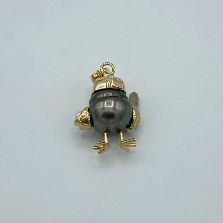 Baseball Player Chick Black Diamond 18K Tahitian Pearl Charm or Pendant ...