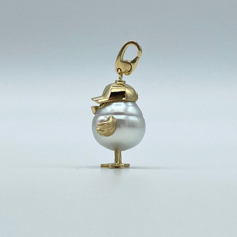 Baseball Player Chick Black Diamond 18Kt Australian Pearl Charm Pendant ...