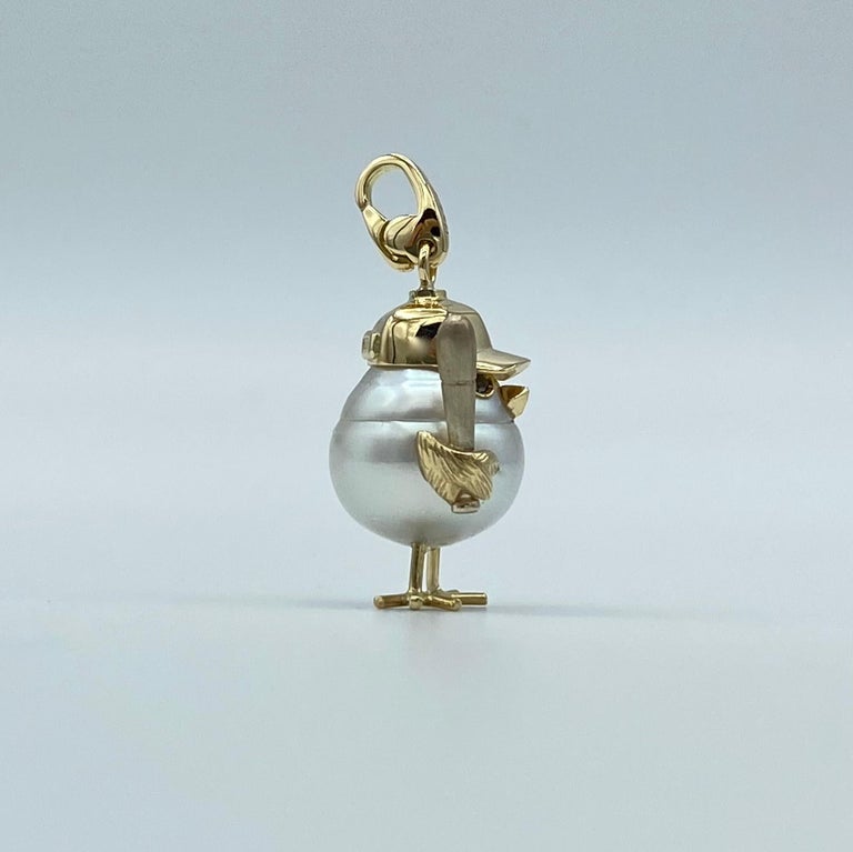Baseball Player Chick Black Diamond 18Kt Australian Pearl Charm Pendant ...