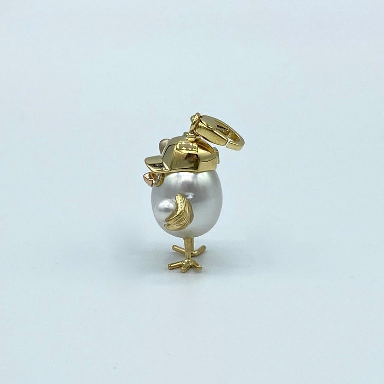 Baseball Player Chick White Diamond 18Kt Australian Pearl Charm Pendant ...