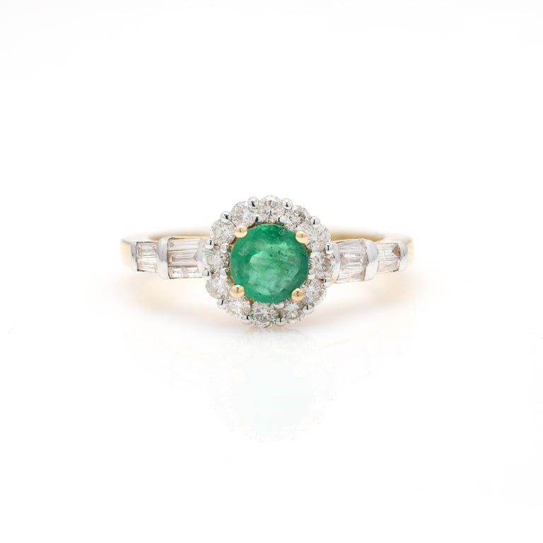 Customizable Basic Emerald Ring with Diamonds in 18 Karat Yellow Gold ...
