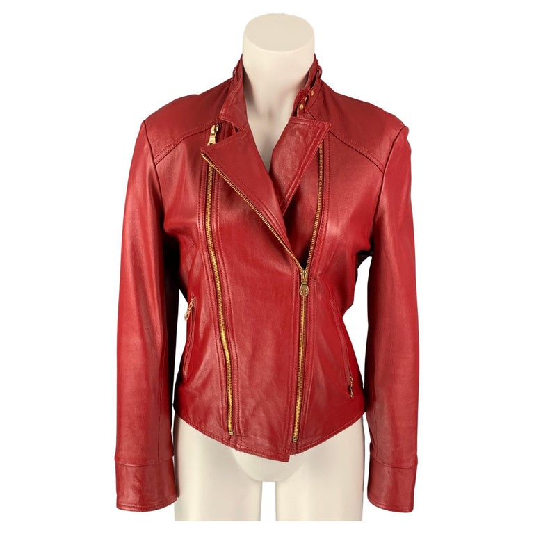 BASIC IDEA Size M Red Leather Zip Up Jacket at 1stDibs