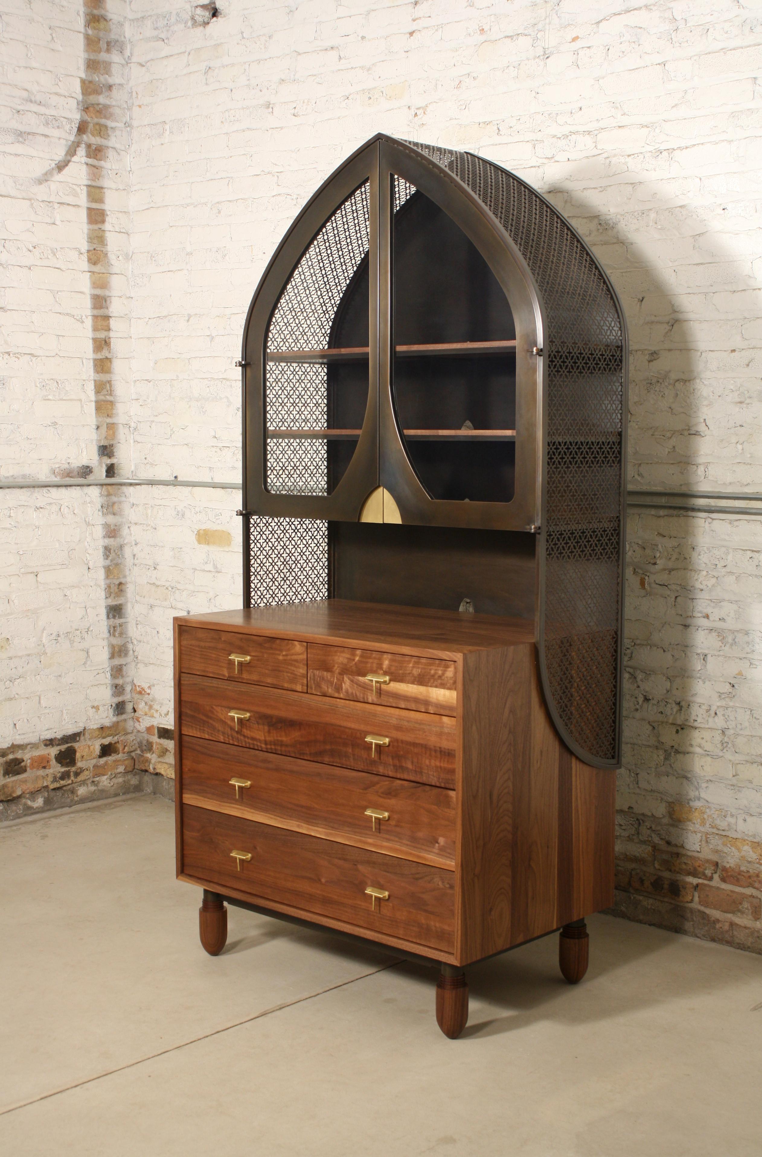 Basilica Hutch by Laylo Studio in Solid Wood, Blackened Steel, Brass ...