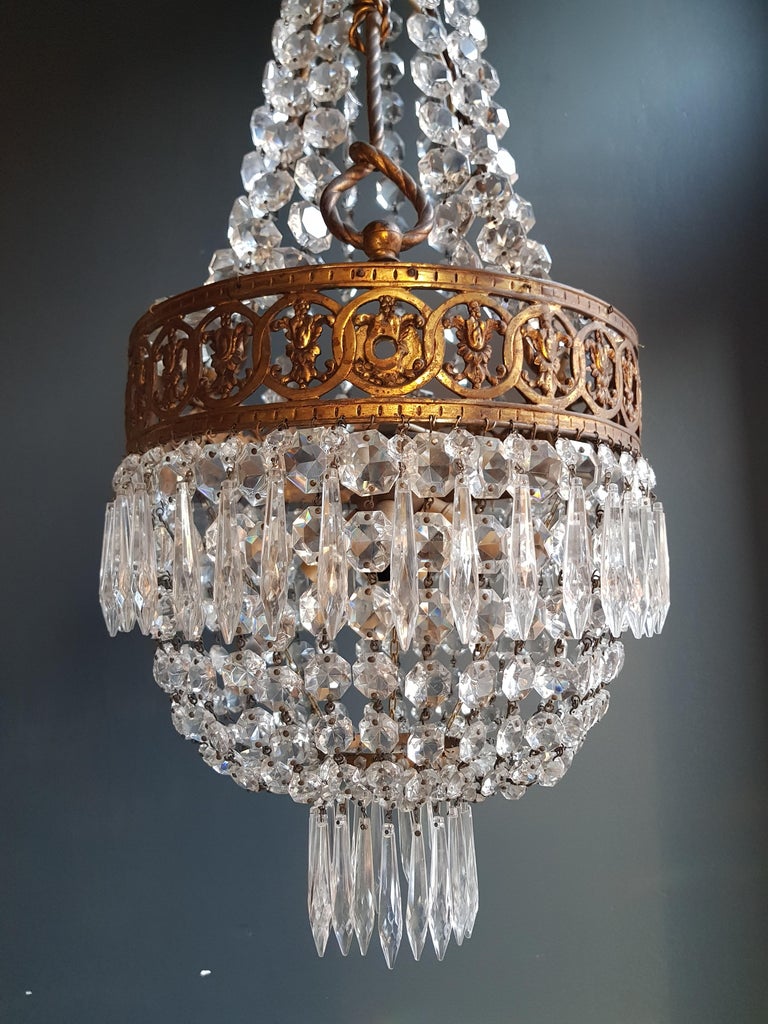 Basket Chandelier Brass Empire Crystal Lustre Ceiling Antique Art ...