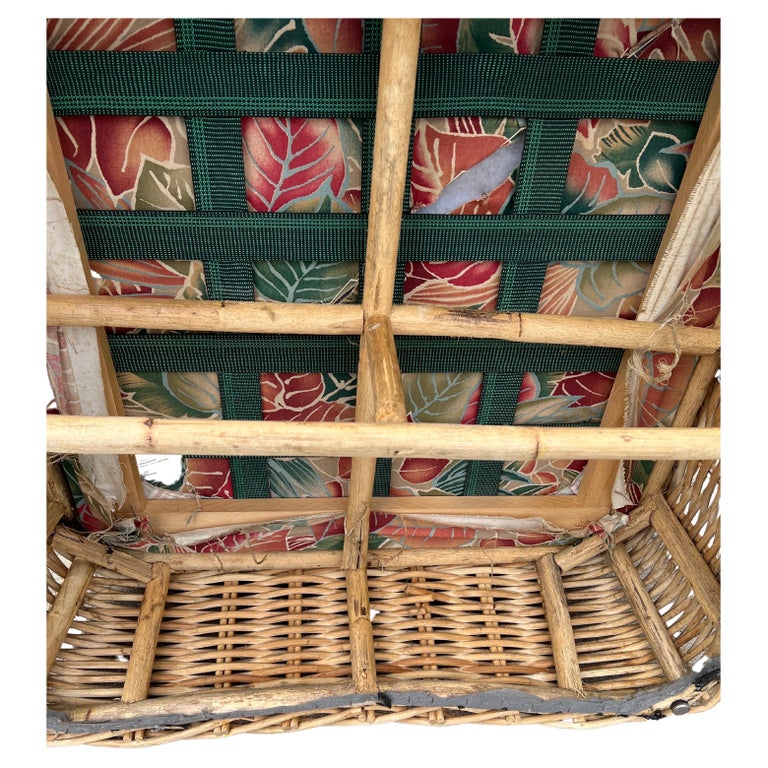 Basket Woven Rattan Ottoman Coffee Table in the style of Michael Taylor ...